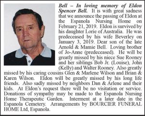 Obituary – Eldon Spencer Bell | Around and About