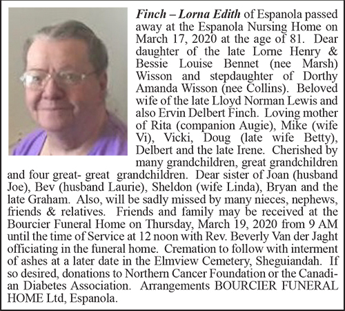 Obituary – Finch, Lorna Edith | Around and About