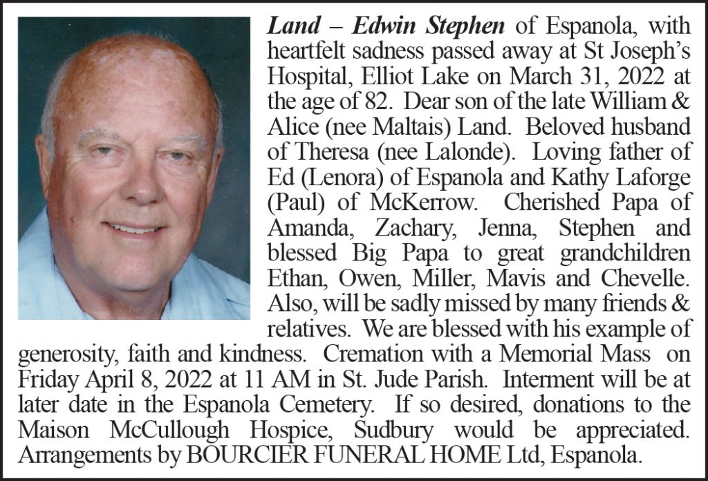 Obituary – Land, Edwin Stephen | Around and About