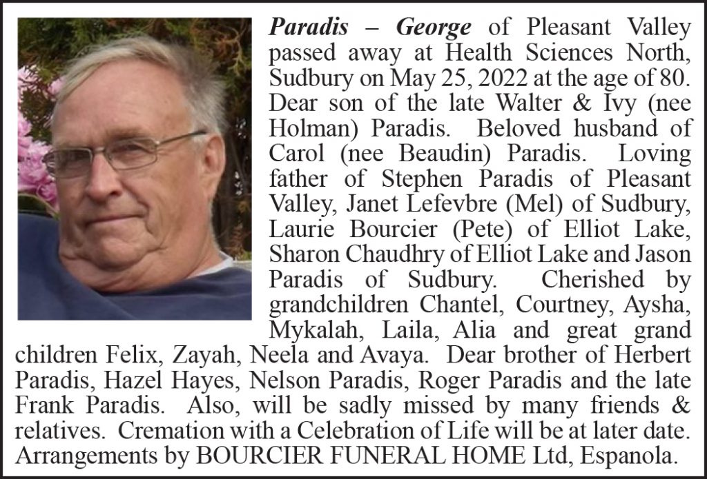 Obituary – Paradis, George | Around and About