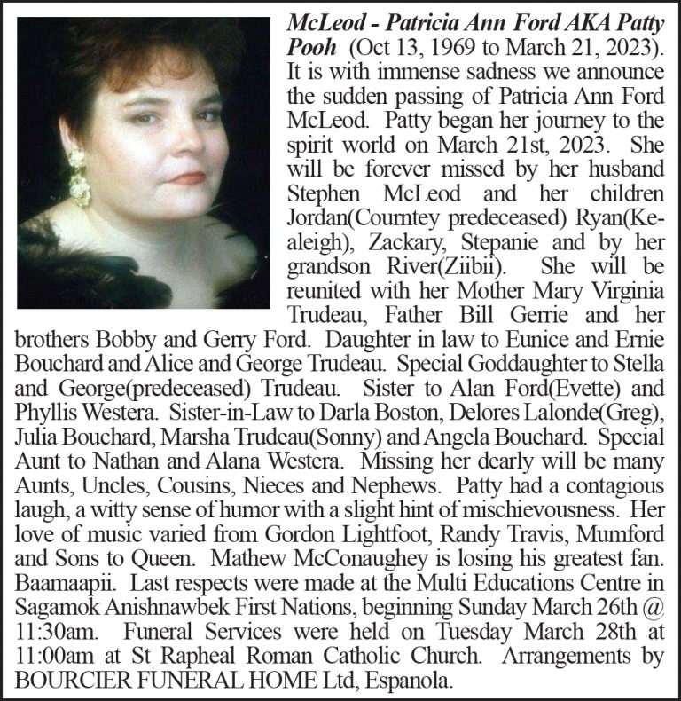 Obituary – McLeod, Patricia Ann Ford | Around and About