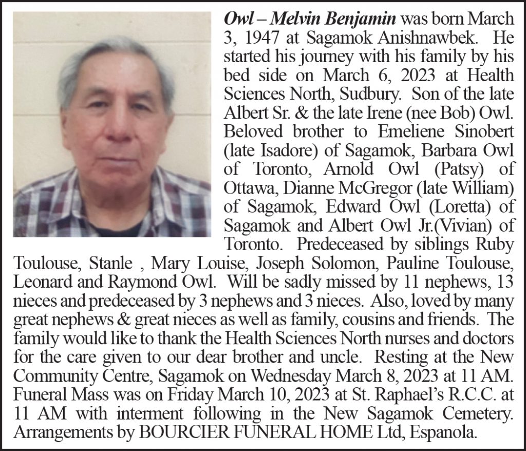Obituary – Owl, Melvin Benjamin | Around and About