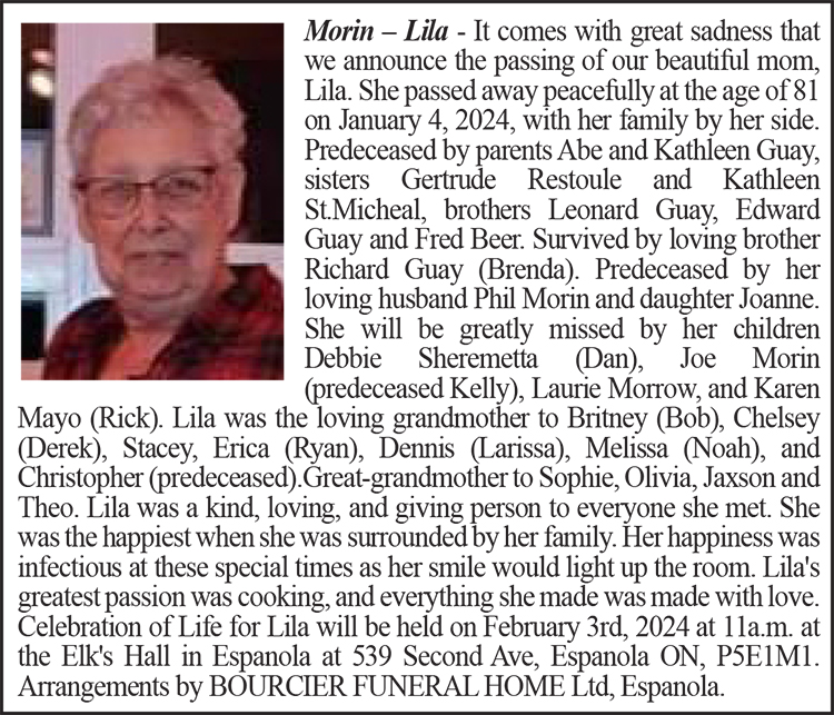Obituary – Morin, Lila | Around and About