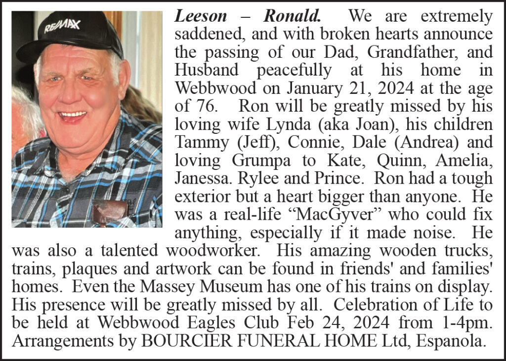 Obituary – Leeson, Ronald | Around and About